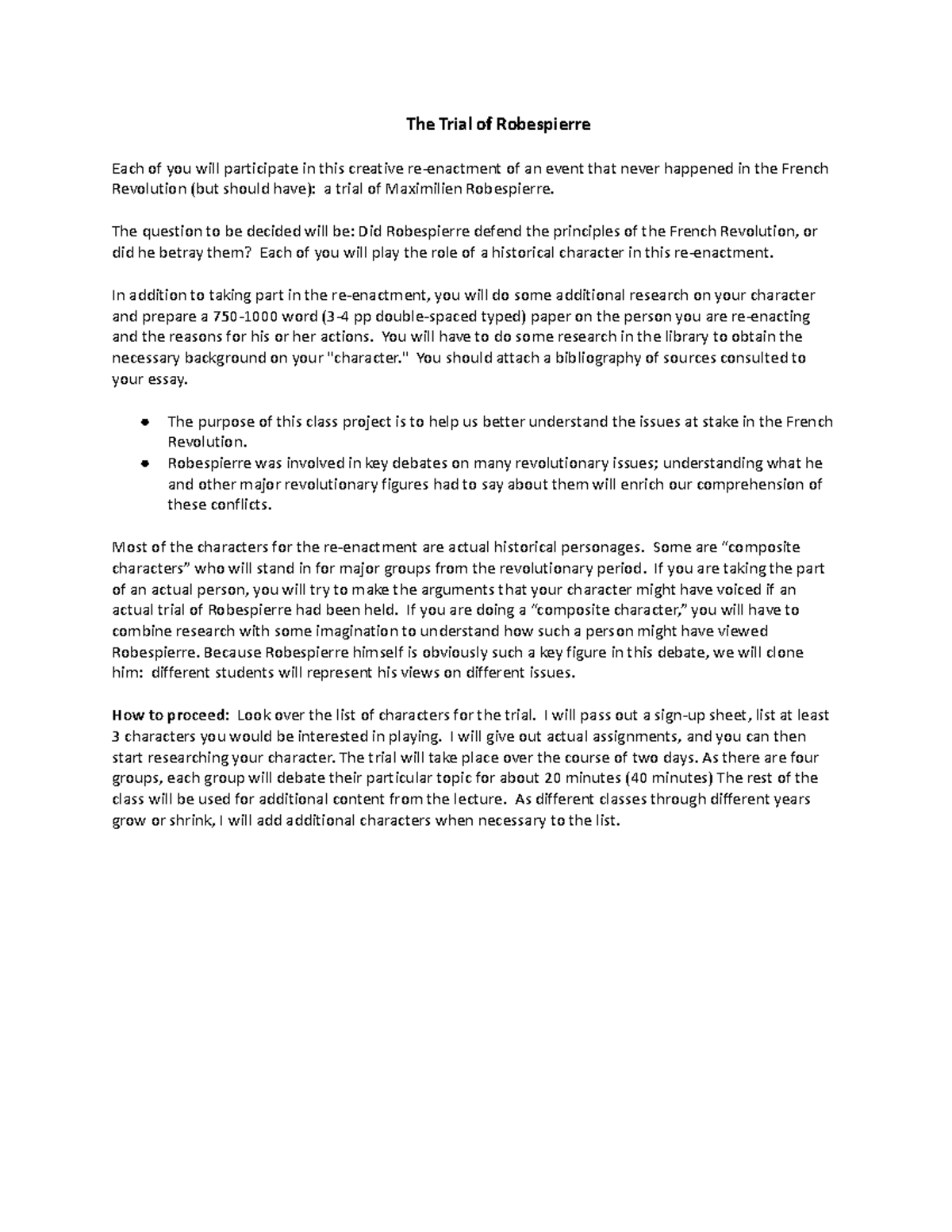 The trial of Robespierre: A creative project on the French Revolution ...