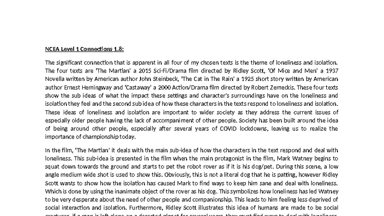 Connections NCEA Level 1: Exploring Loneliness in Literature and Film ...