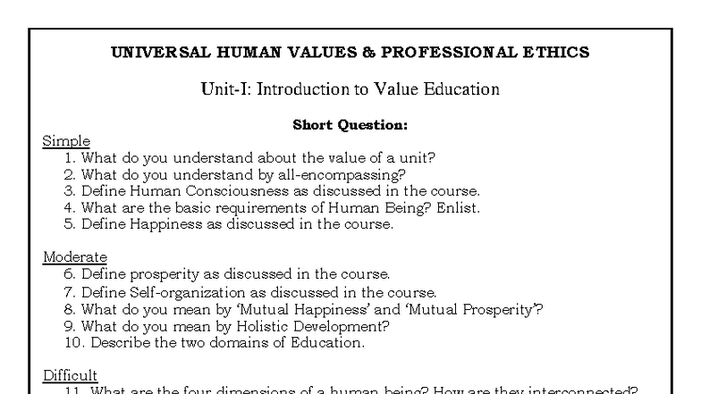 SPPU UHVPE All Units Question Bank: Comprehensive Guide to Human Values ...