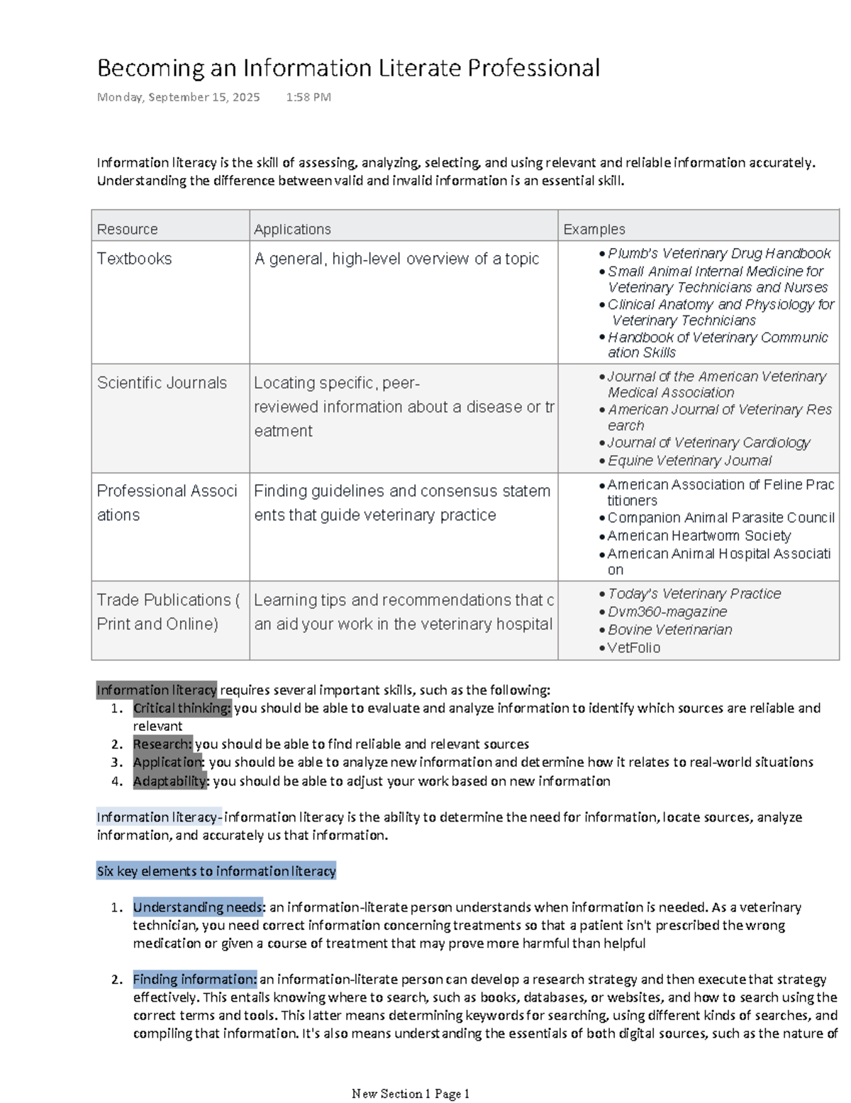 Information Literacy Skills for Veterinary Professionals: A Guide - Studocu
