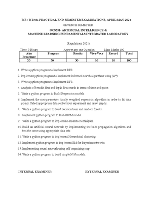 B.E CSE AIML Syllabus 2024-25: Curriculum & Course Overview - Studocu