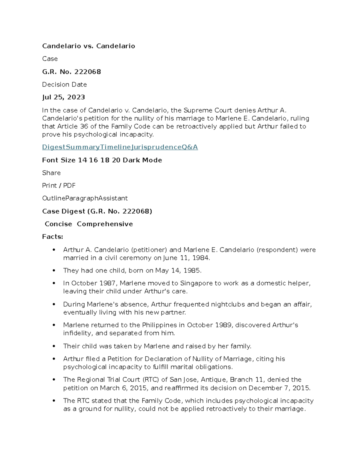 Candelario vs. Candelario Case Digest (G.R. No. 234631) - Supreme Court ...