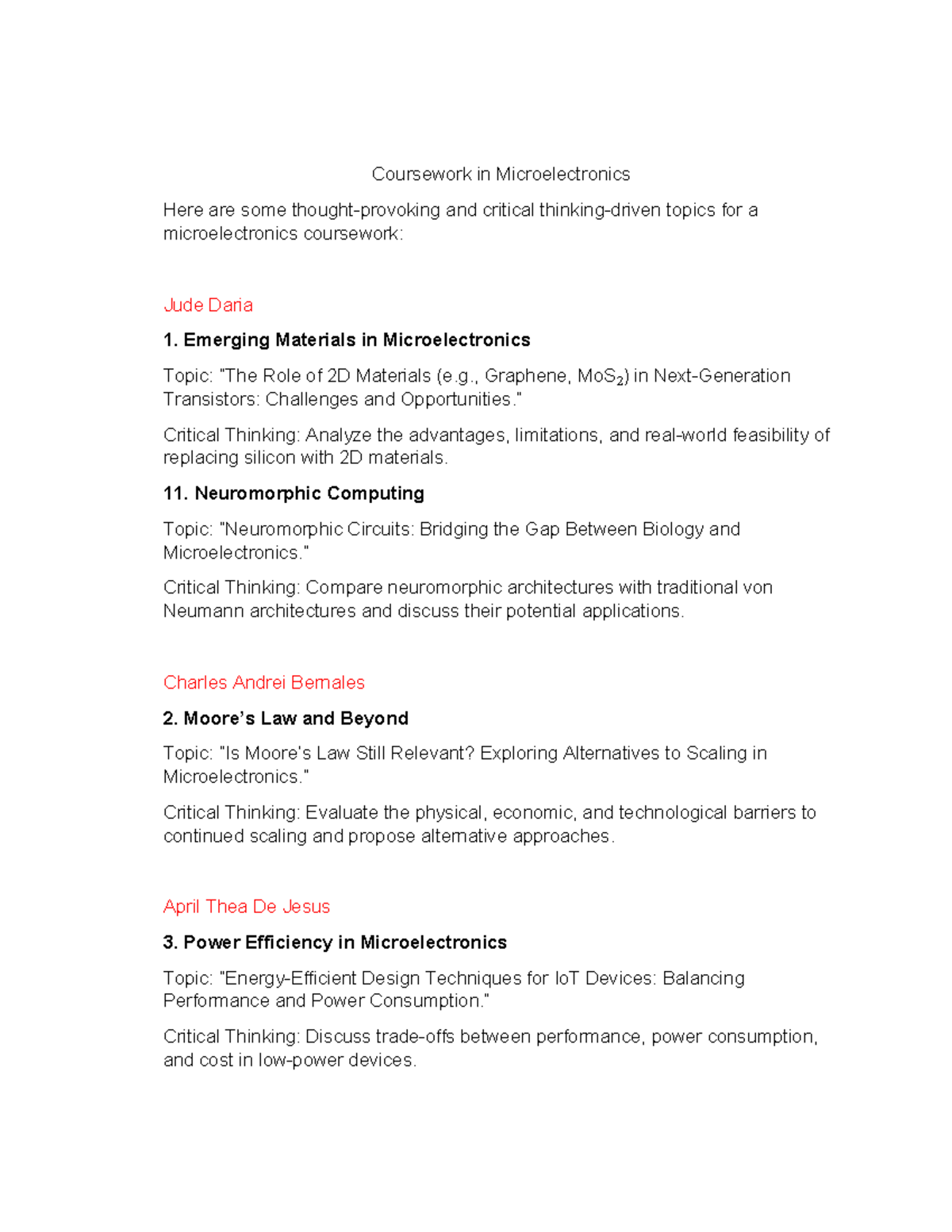 Microelectronics Coursework: Key Topics and Critical Analysis - Studocu