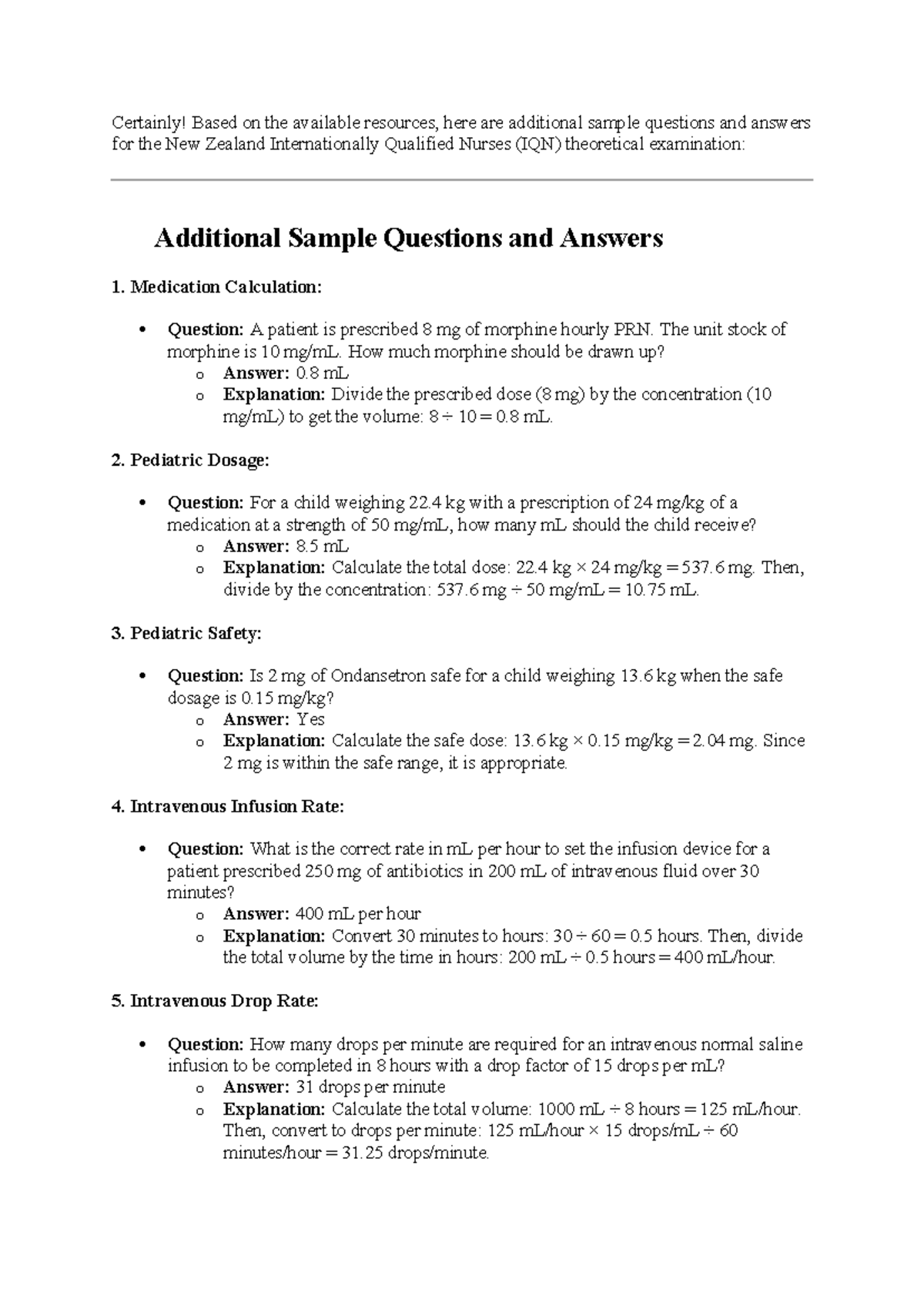 NZ IQN Theoretical Exam: Sample Questions & Answers for Nurses - Studocu