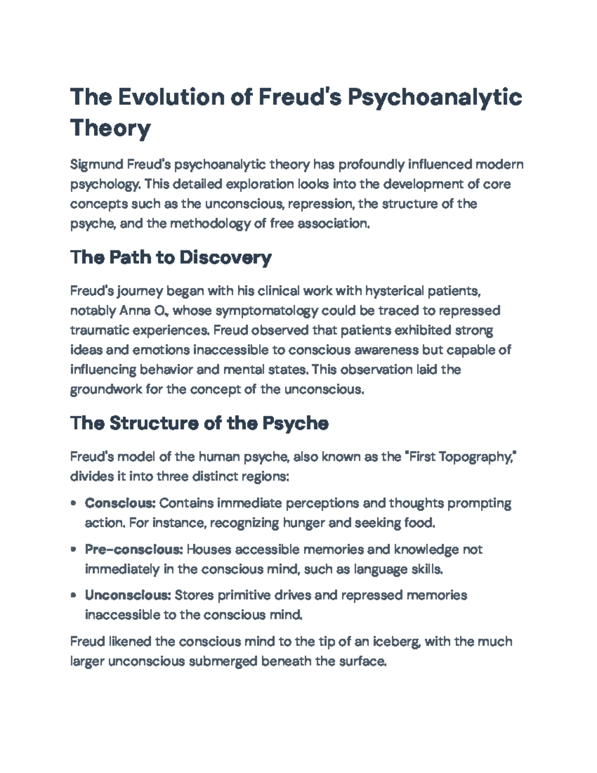 The Evolution of Freud's Psychoanalytic Theory: Key Concepts ...