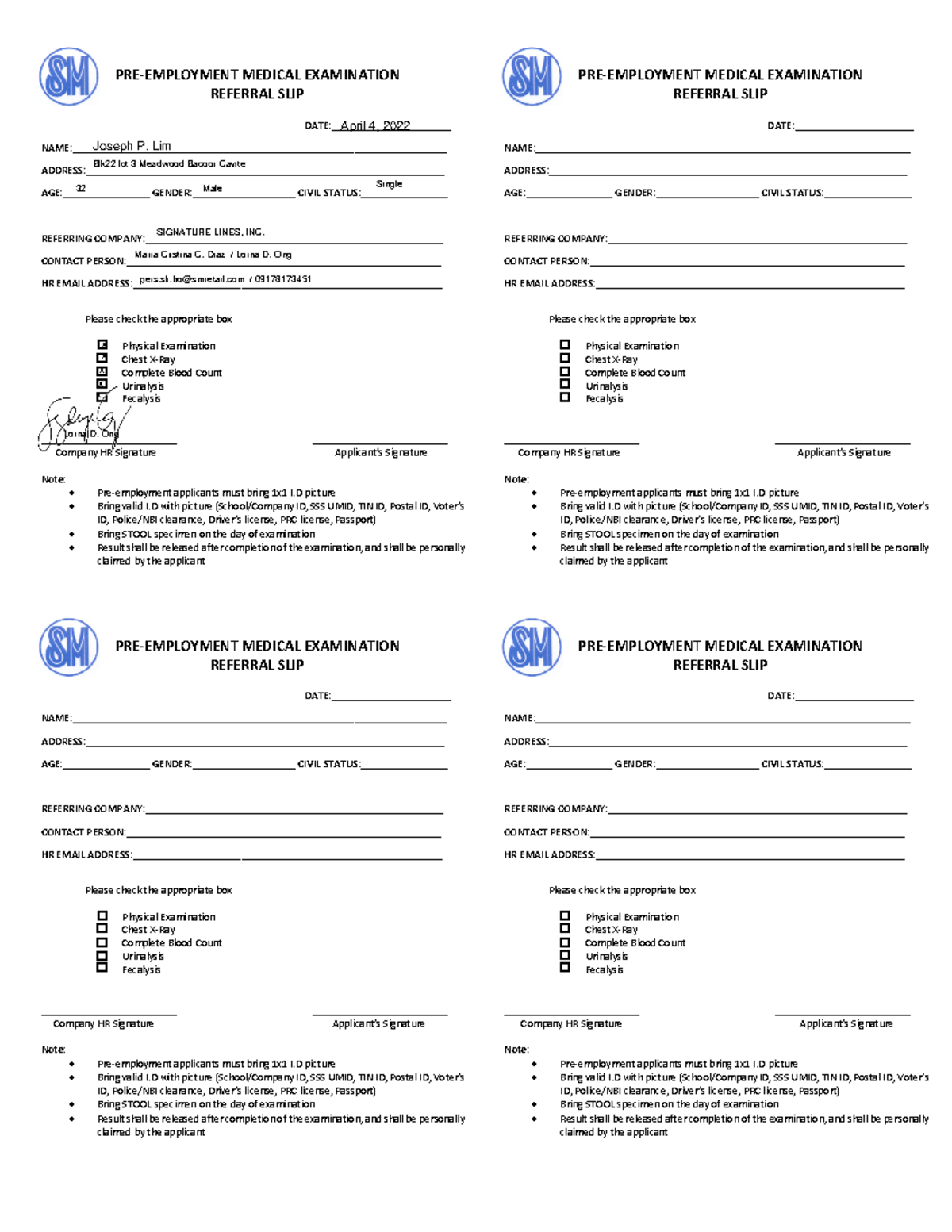 PEME Referral Slip - Pre-Employment Medical Examination Form - Studocu