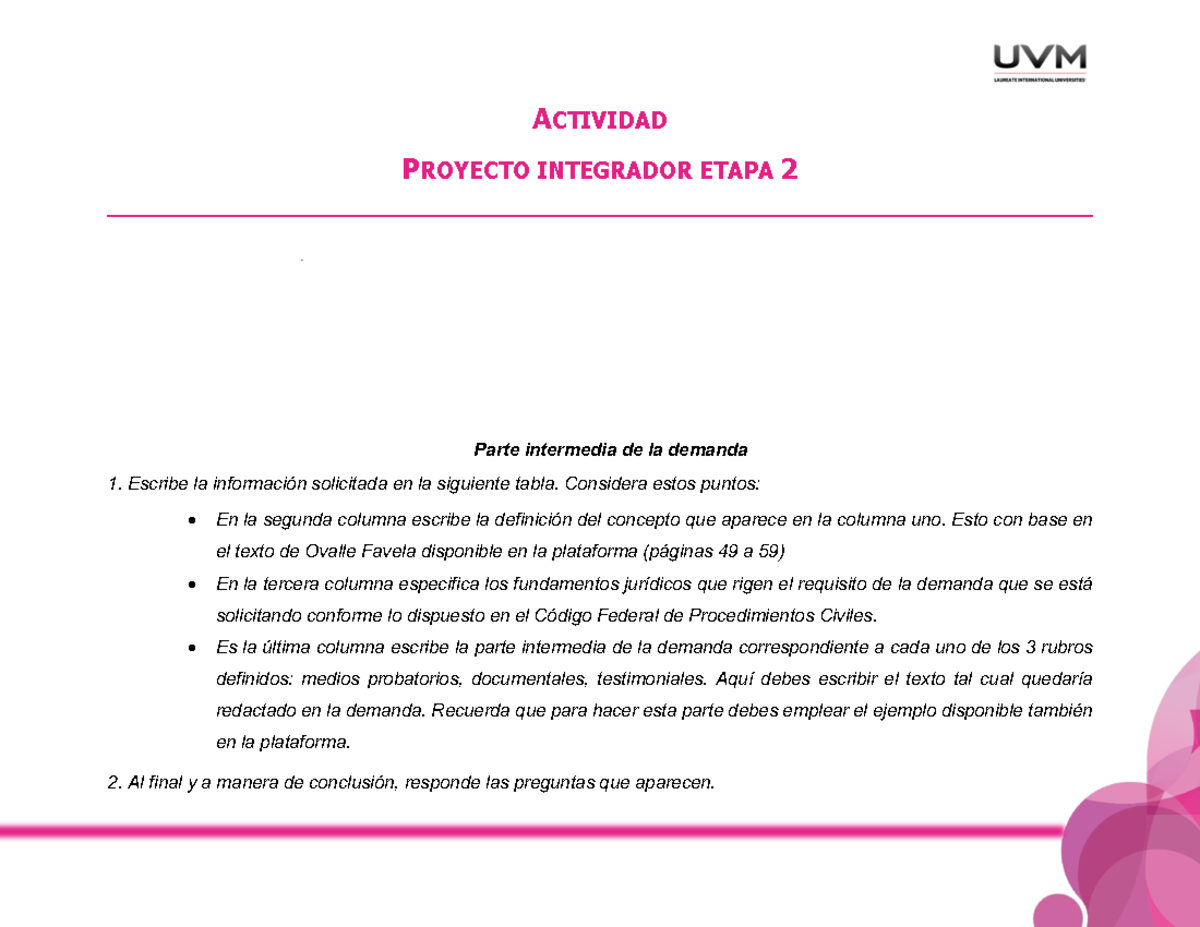 A6 proyecto integrador 2 - A CTIVIDAD P ROYECTO INTEGRADOR ETAPA 2 Fecha: 09 /Diciembre/ 2024 ...