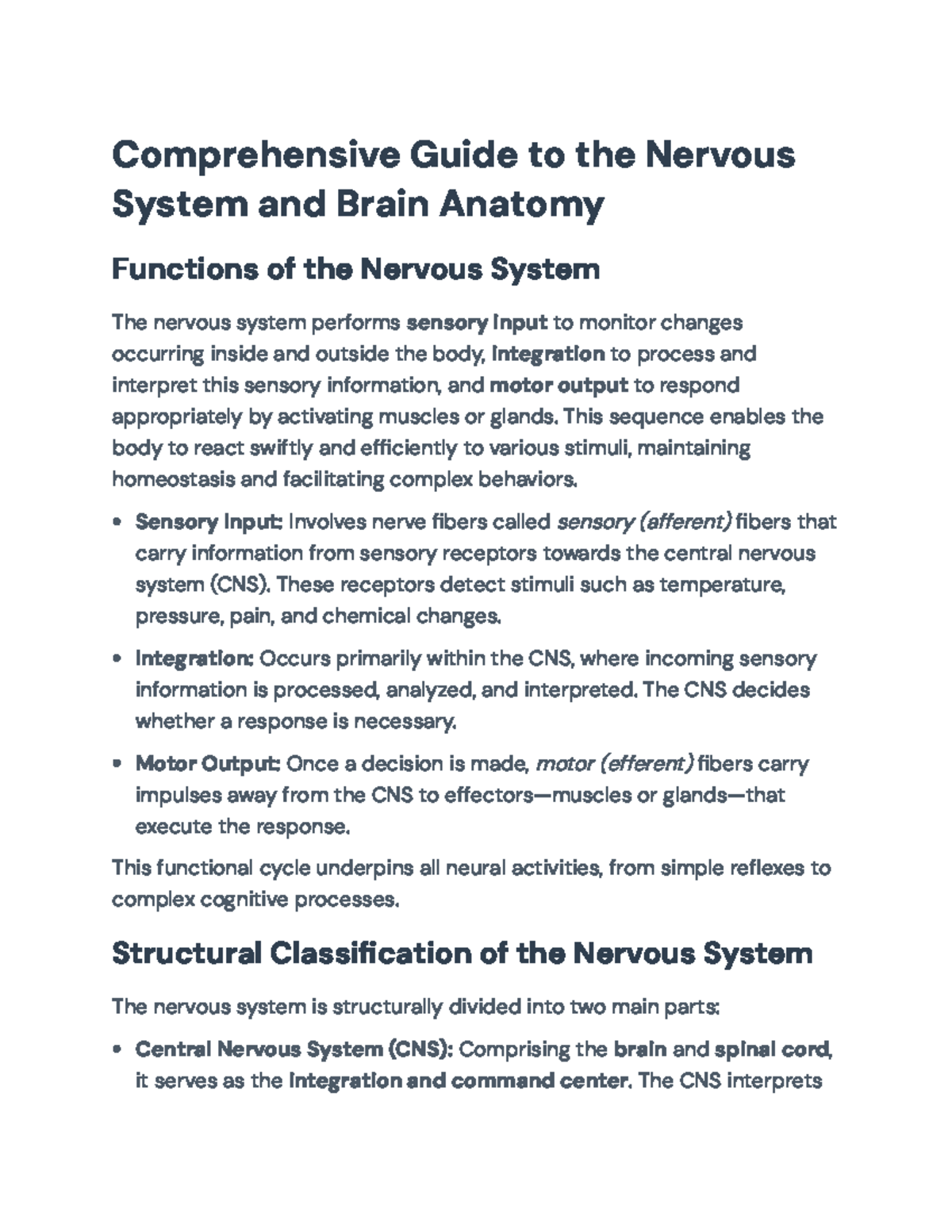 Comprehensive Guide to Nervous System Anatomy & Functions (BIO 101 ...