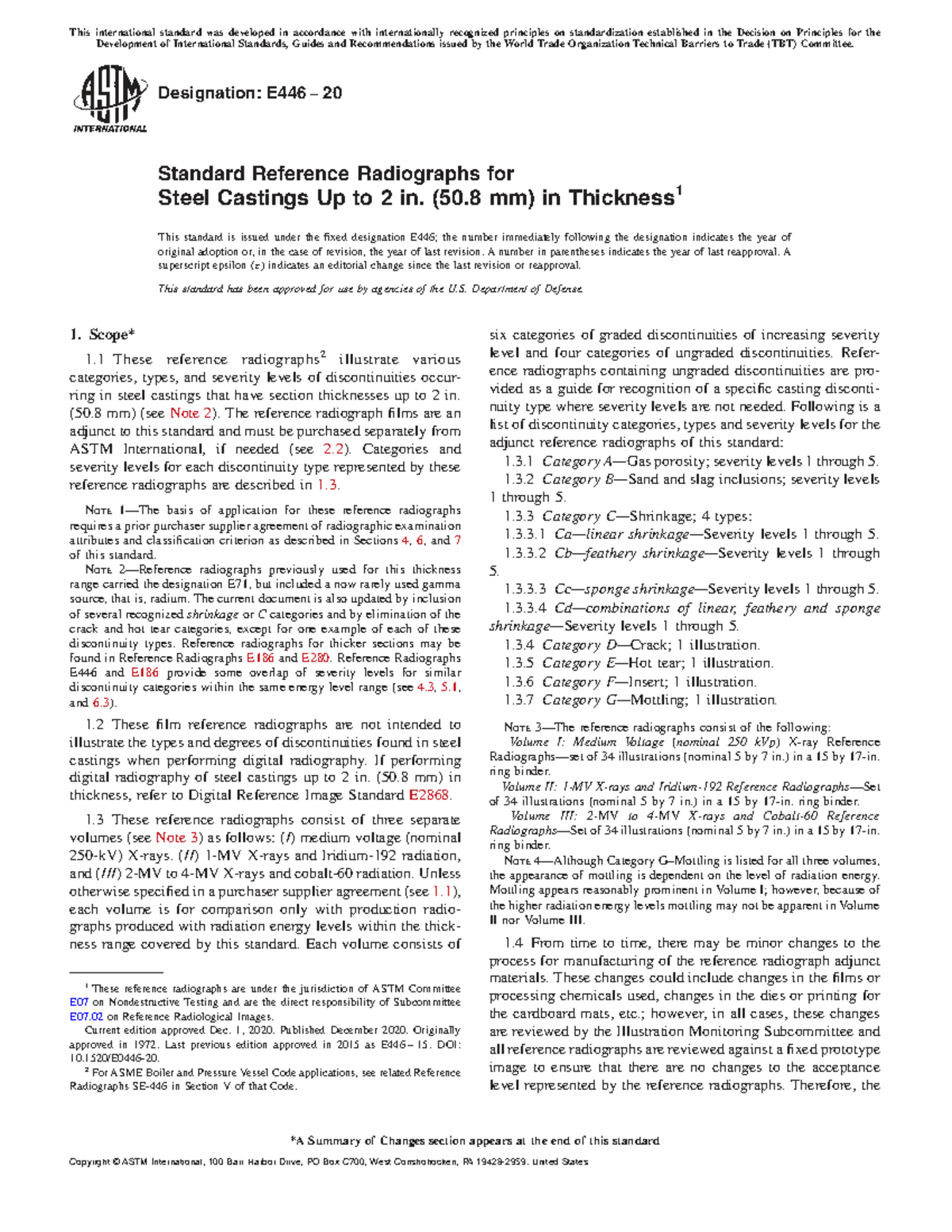 ASTM E446-20 Standard Reference Radiographs for Steel Castings - Studocu