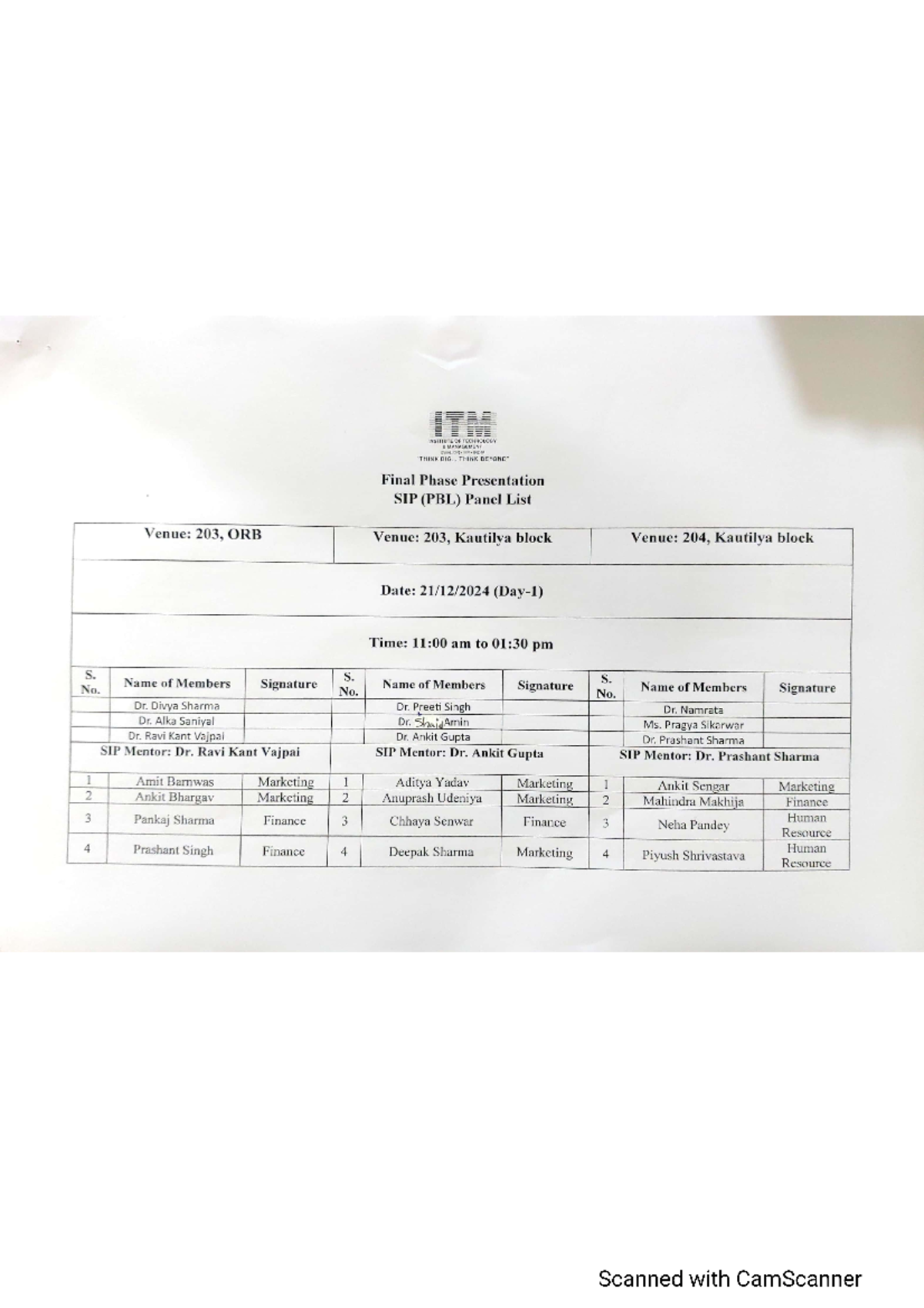 Final Phase Presentation Panel List & Schedule: 21-12-24 - Studocu