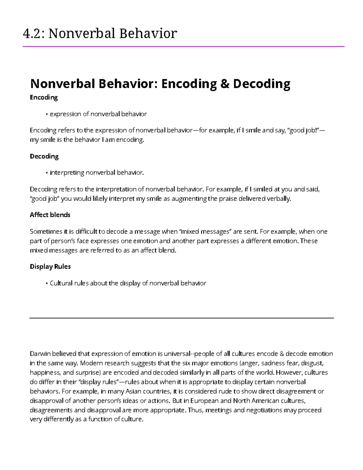 4.2: Nonverbal Behavior - Encoding, Decoding & Cultural Rules - Studocu
