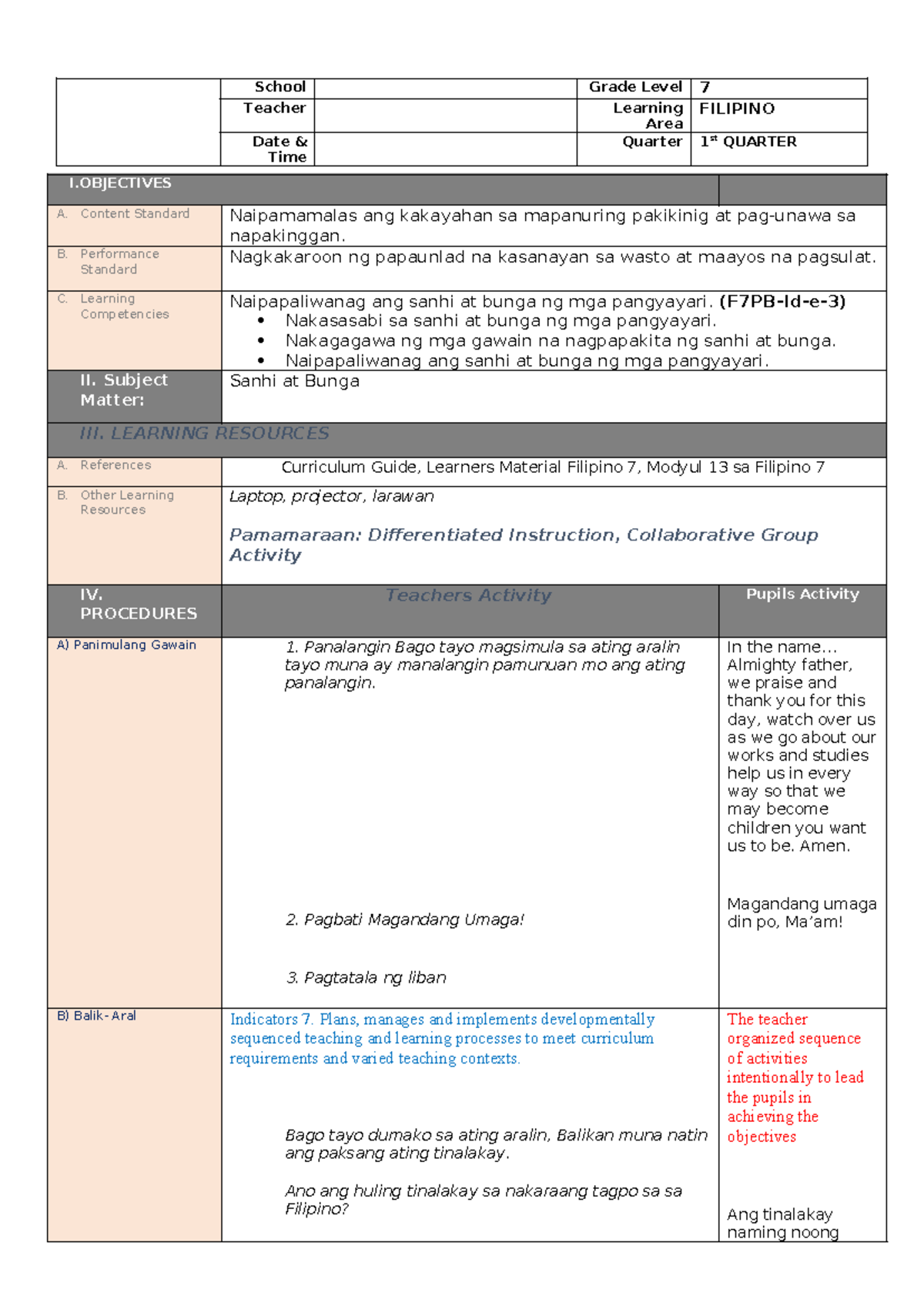 FIL 7 DLP - Detailed Lesson Plan on Cause and Effect - Studocu