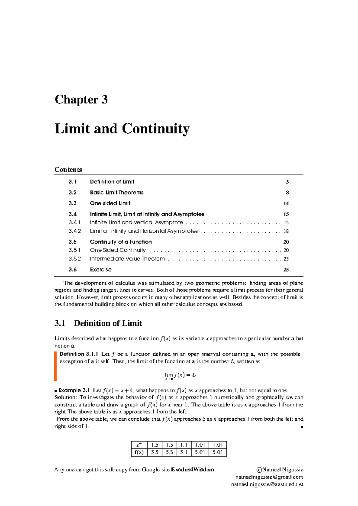 Chapter 3 - mathematics - Chapter 3 Limit and Continuity Contents 3 ...