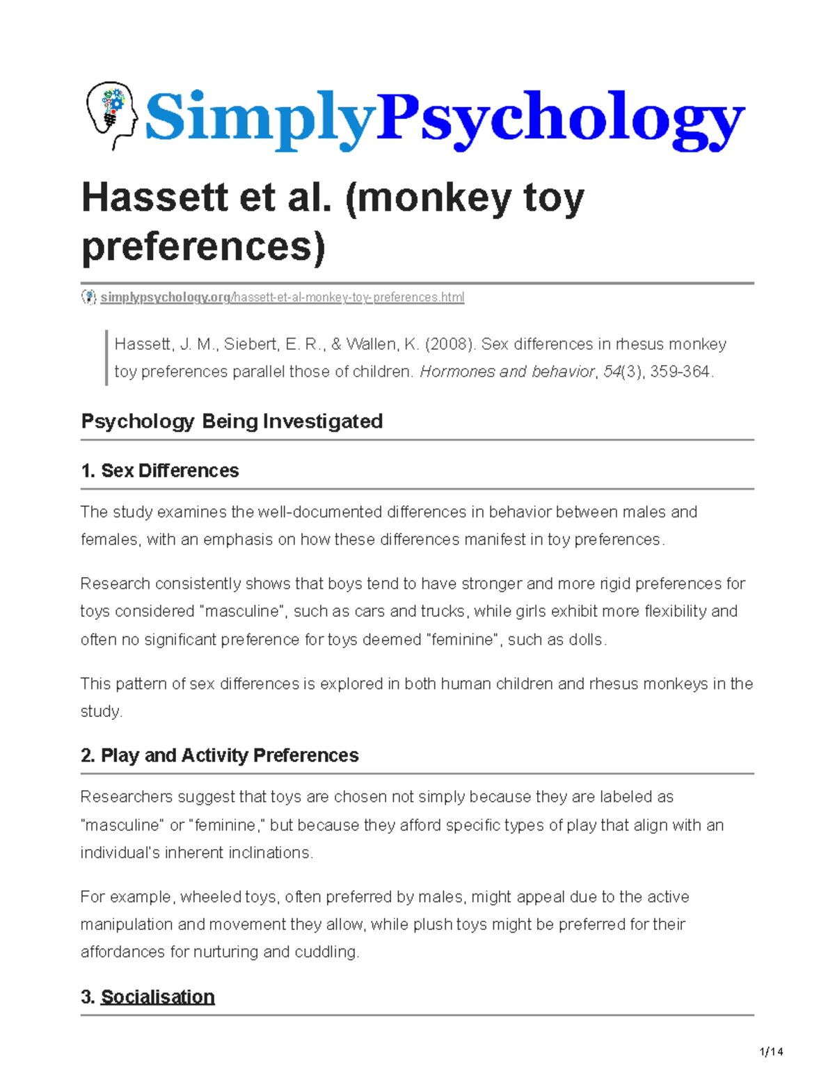 Hassett et al. Study: Sex Differences in Rhesus Monkey Toy Preferences ...