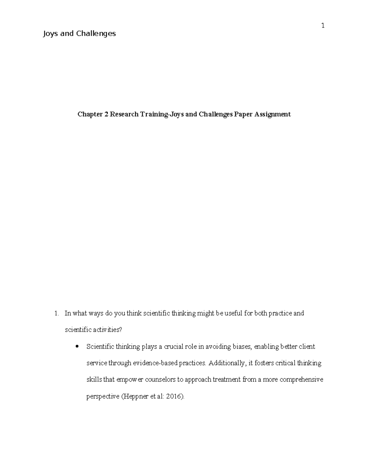 Research Training: Joys and Challenges Paper Assignment (Chapter 2 ...