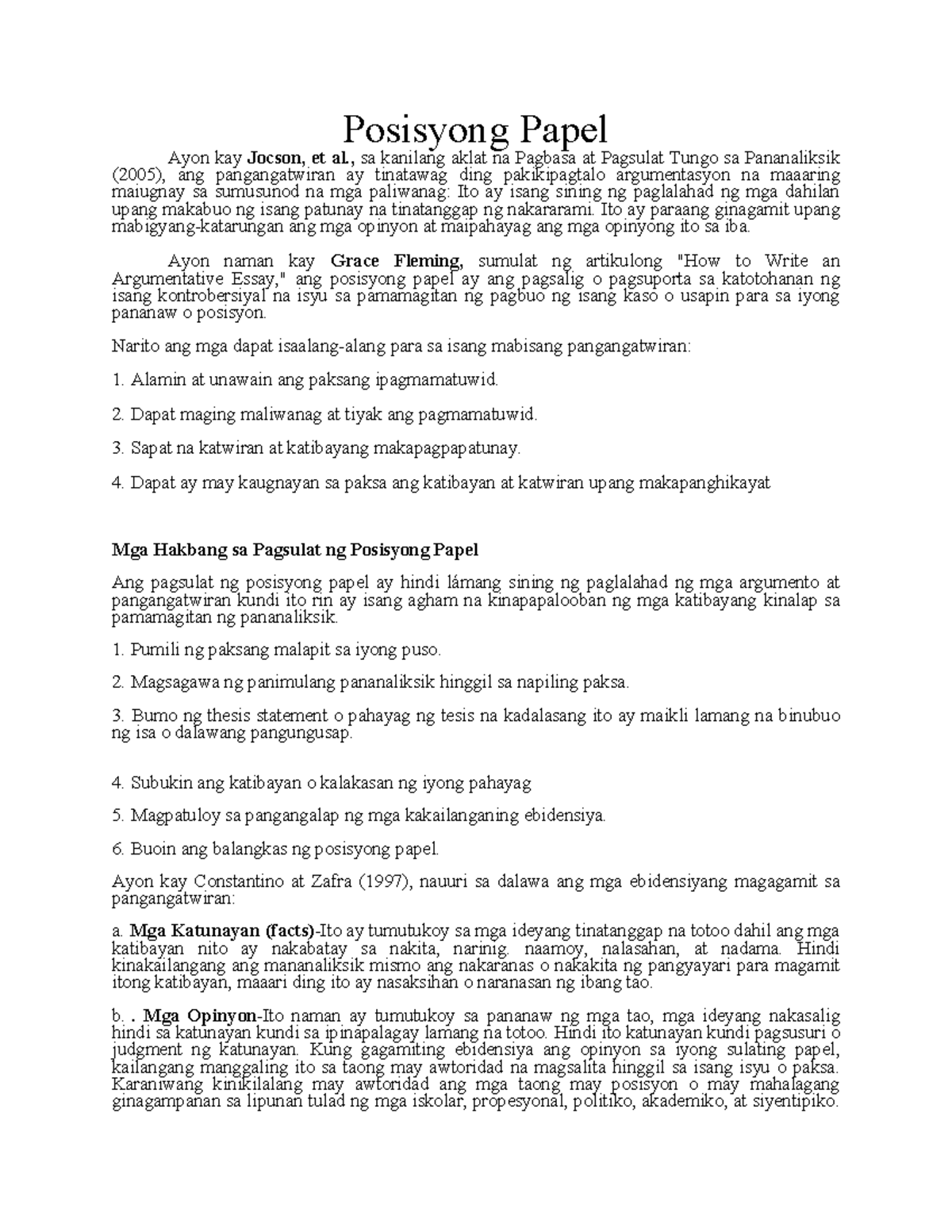 FPL- Reviewer: Pagsusuri sa Pagsulat ng Posisyong Papel at Replektibong ...