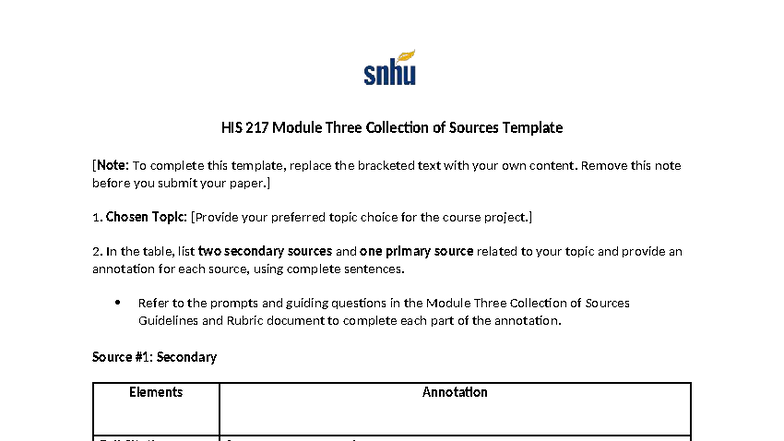 HIS 217 Module 3 Source Collection Template and Guidelines - Studocu