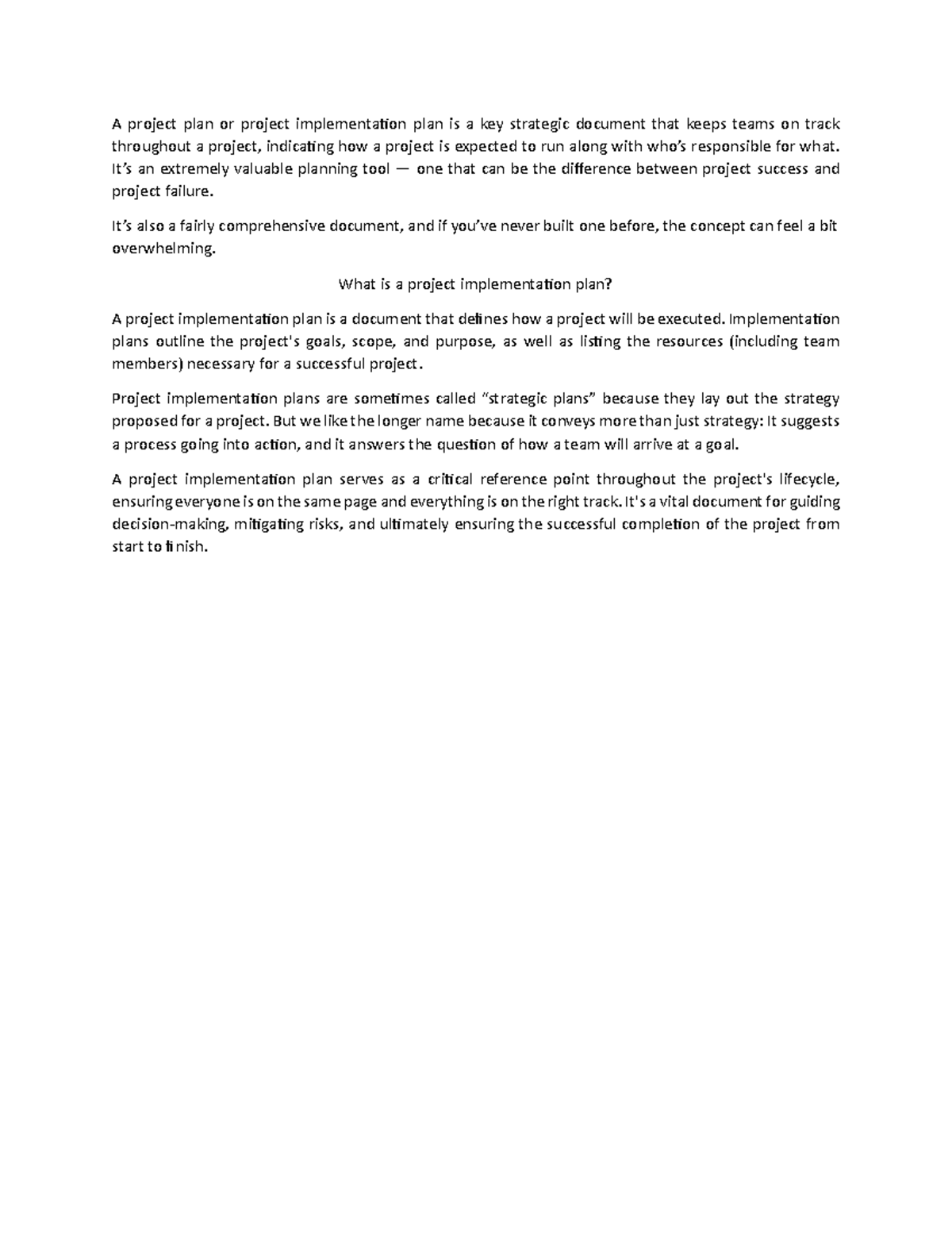 Project Implementation Plan: A Strategic Guide for Success - Studocu