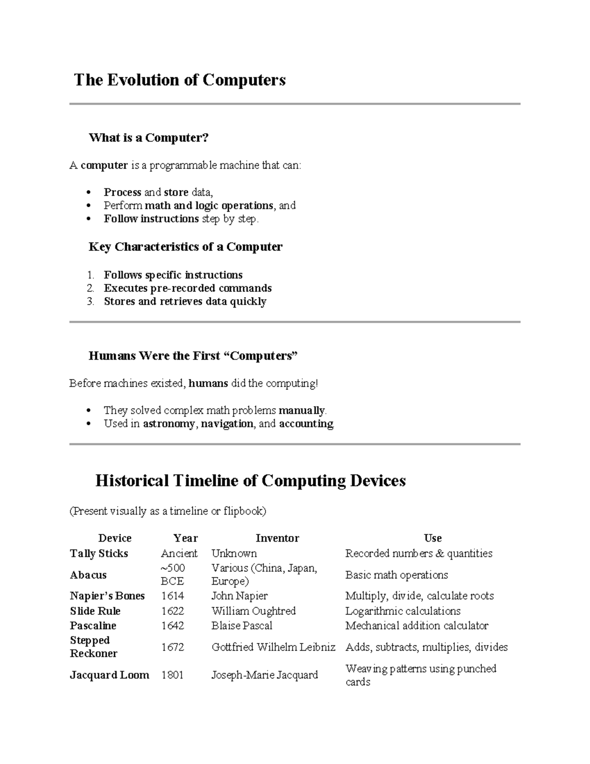Computer 7: Week 1 Notes on the Evolution of Computers - Studocu