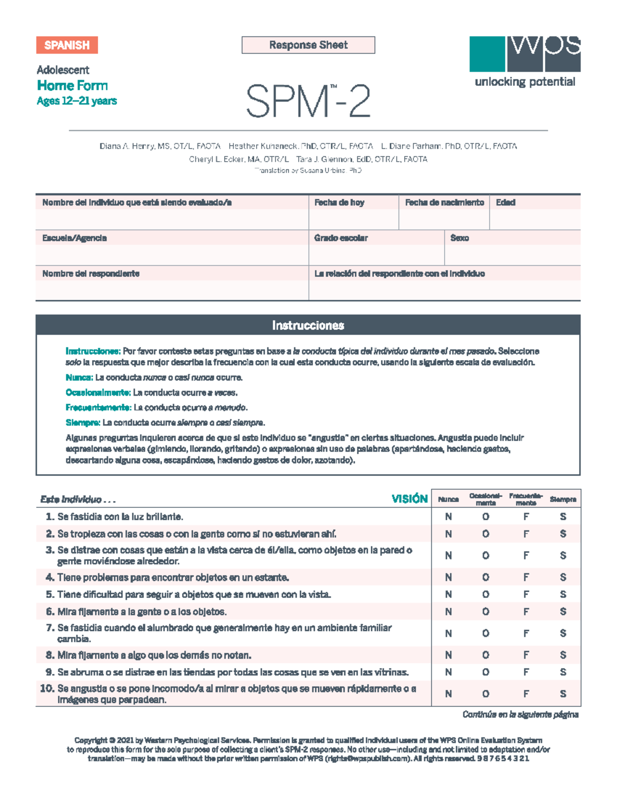 SPANISH Adolescent Home Form Response Sheet: Unlocking Potential - Studocu