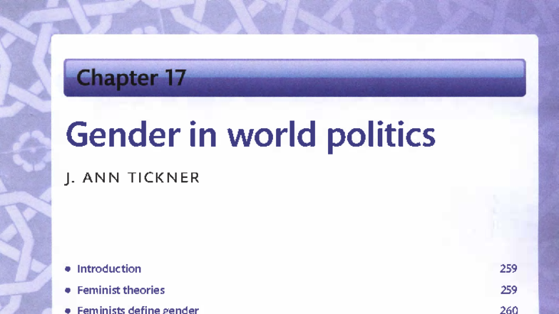 Gender in World Politics: Feminist Perspectives (IR 101) - Studocu