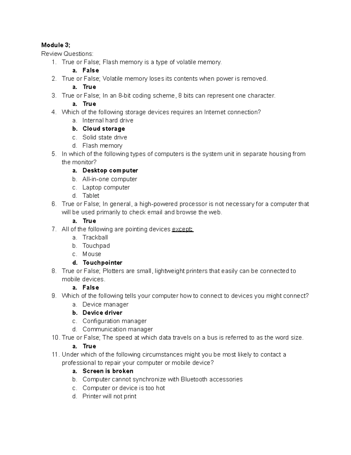 Computer Concepts Module 1 Review Questions Answers Key Terms