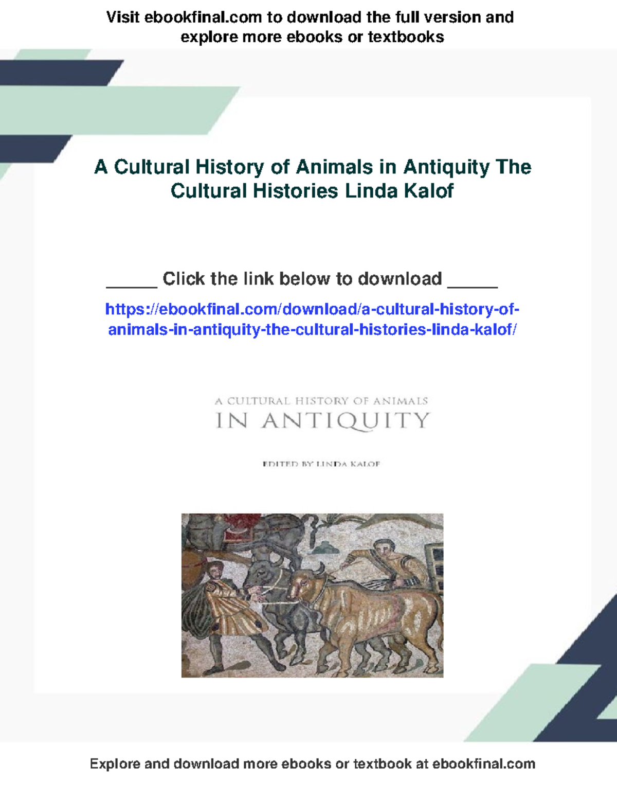 A Cultural History of Animals in Antiquity (Course Code: 85349) - Studocu