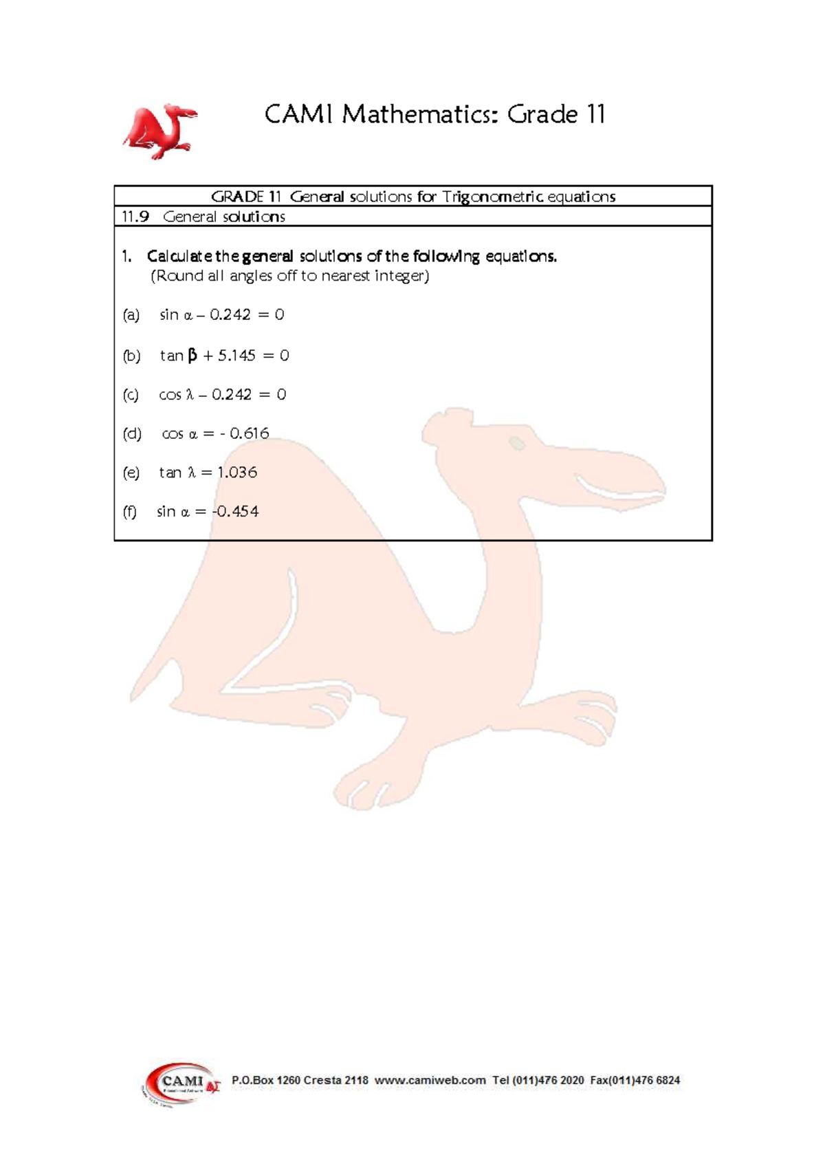 Grade 11: General Solutions for Trigonometric Equations Explained - Studocu
