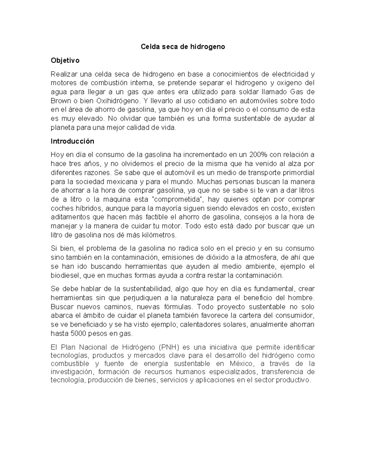 Construcción y Eficiencia de una Celda Seca de Hidrógeno para Ahorro de ...