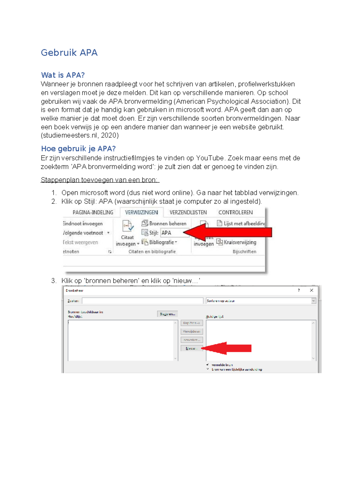 Gebruik APA - Instructies voor Bronvermelding in Artikelen en Verslagen ...