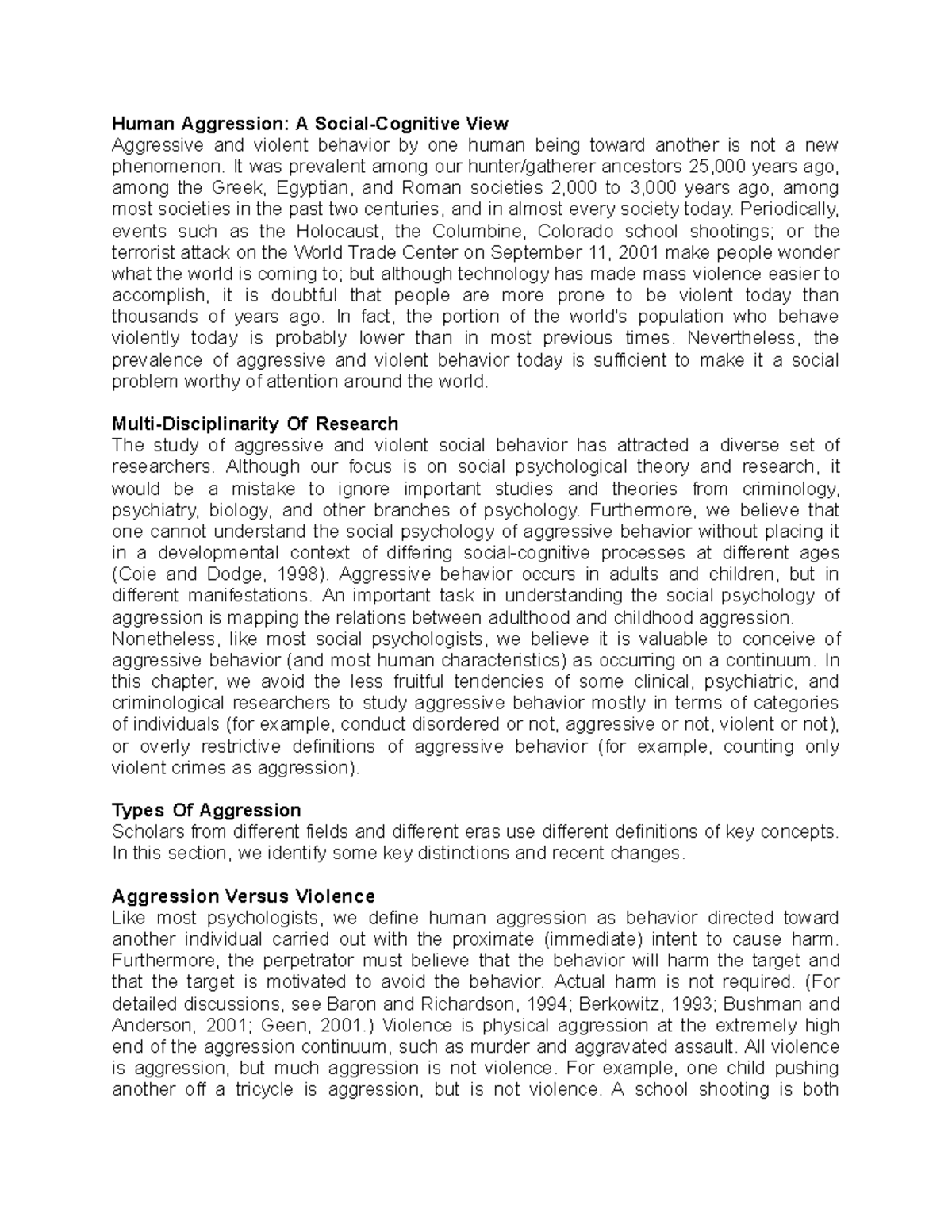 Human Aggression A Social-Cognitive View - Human Aggression: A Social ...