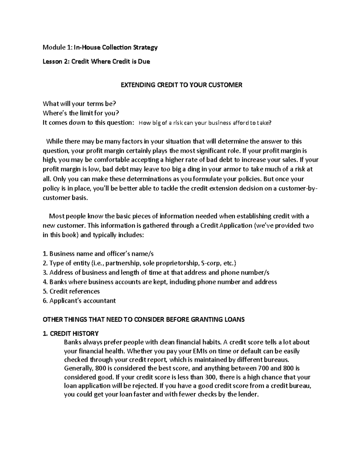 Lesson 2: Extending Credit - Strategies for Customer Relationships ...