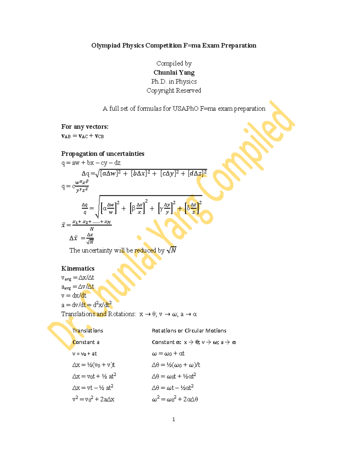 USAPhO F=ma Exam Preparation Formula Sheet - Studocu