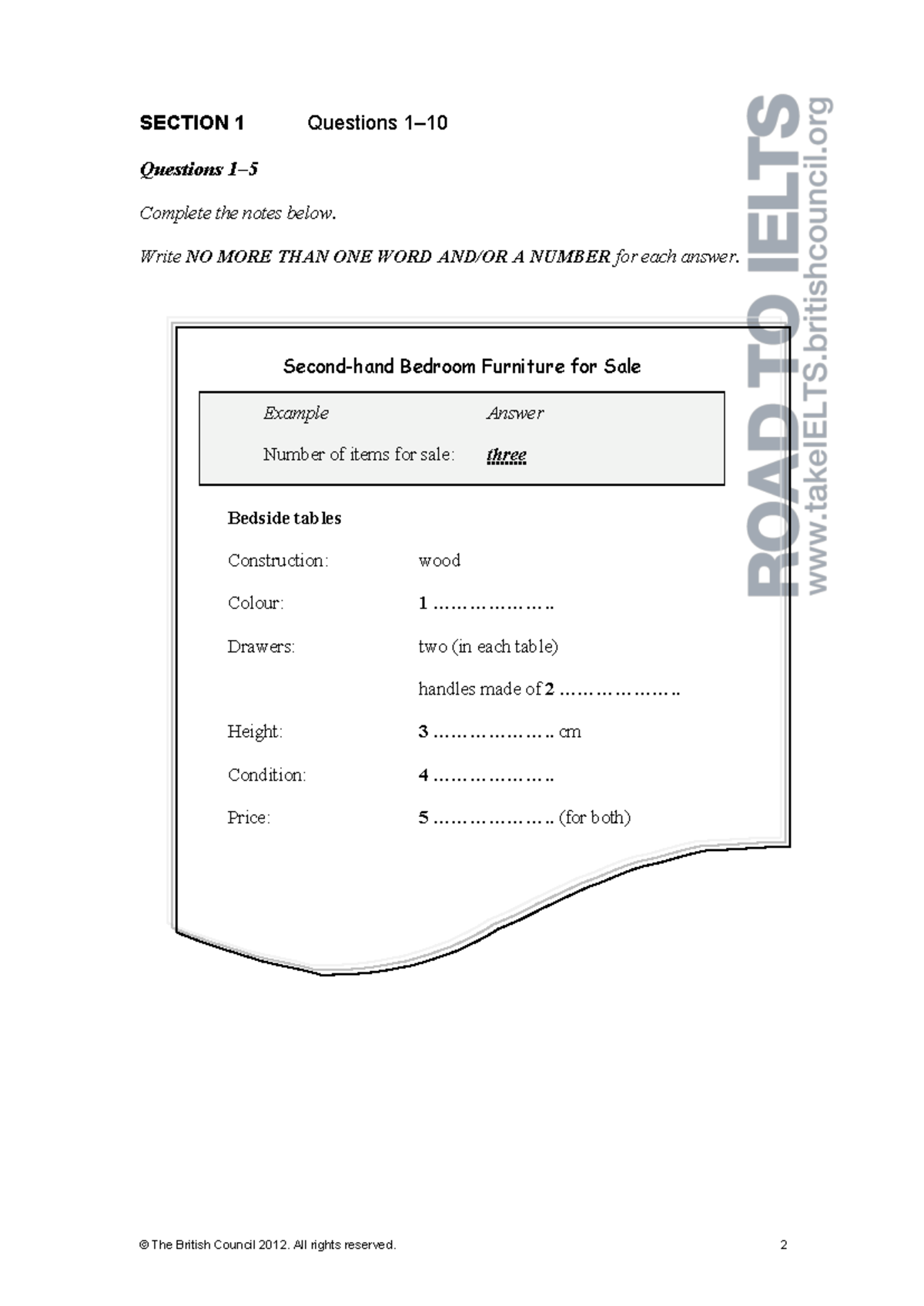 IELTS Section 1: Bedroom Furniture Sale Notes and Questions - Studocu