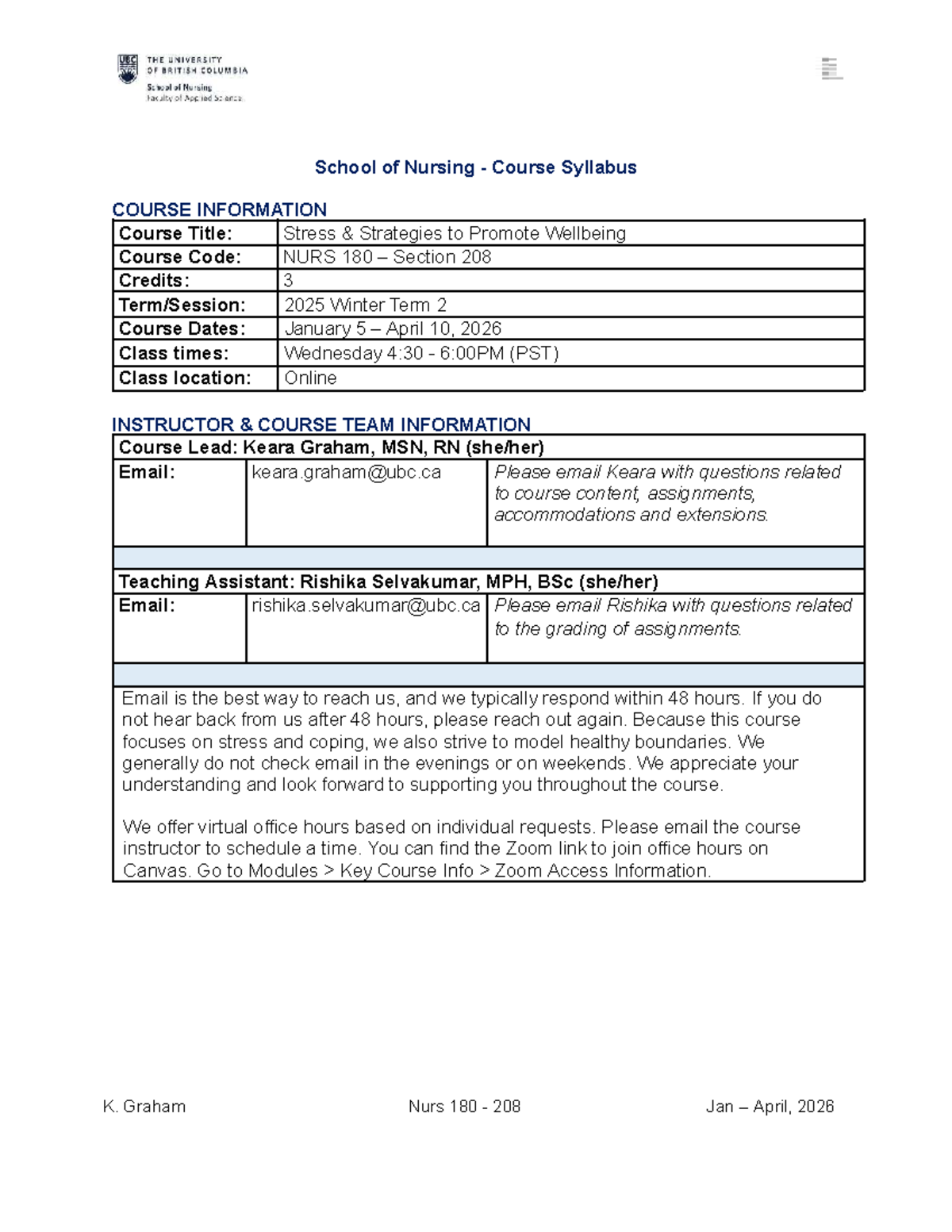 NURS 180 Syllabus: Stress Strategies for Wellbeing - Section 208 - Studocu