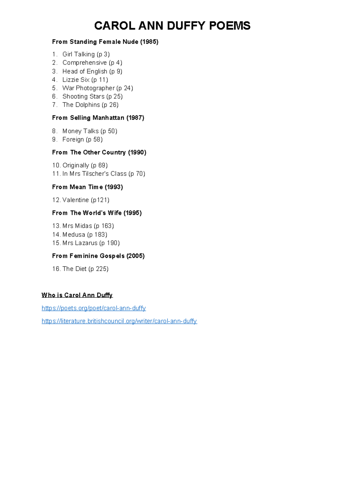 Fun Facts About Carol Ann Duffy Poems - Infoupdate.org