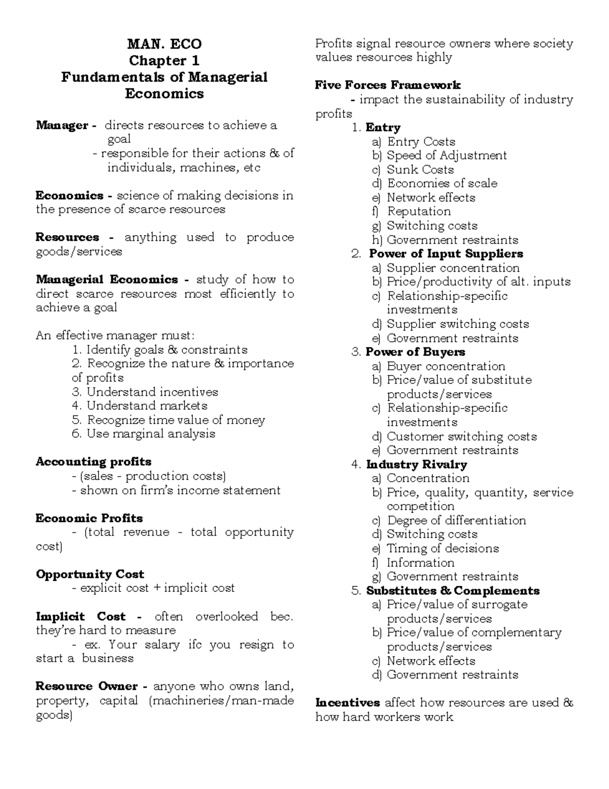 MAN. ECO Chapter 1 & 2: Fundamentals & Market Forces in Managerial ...