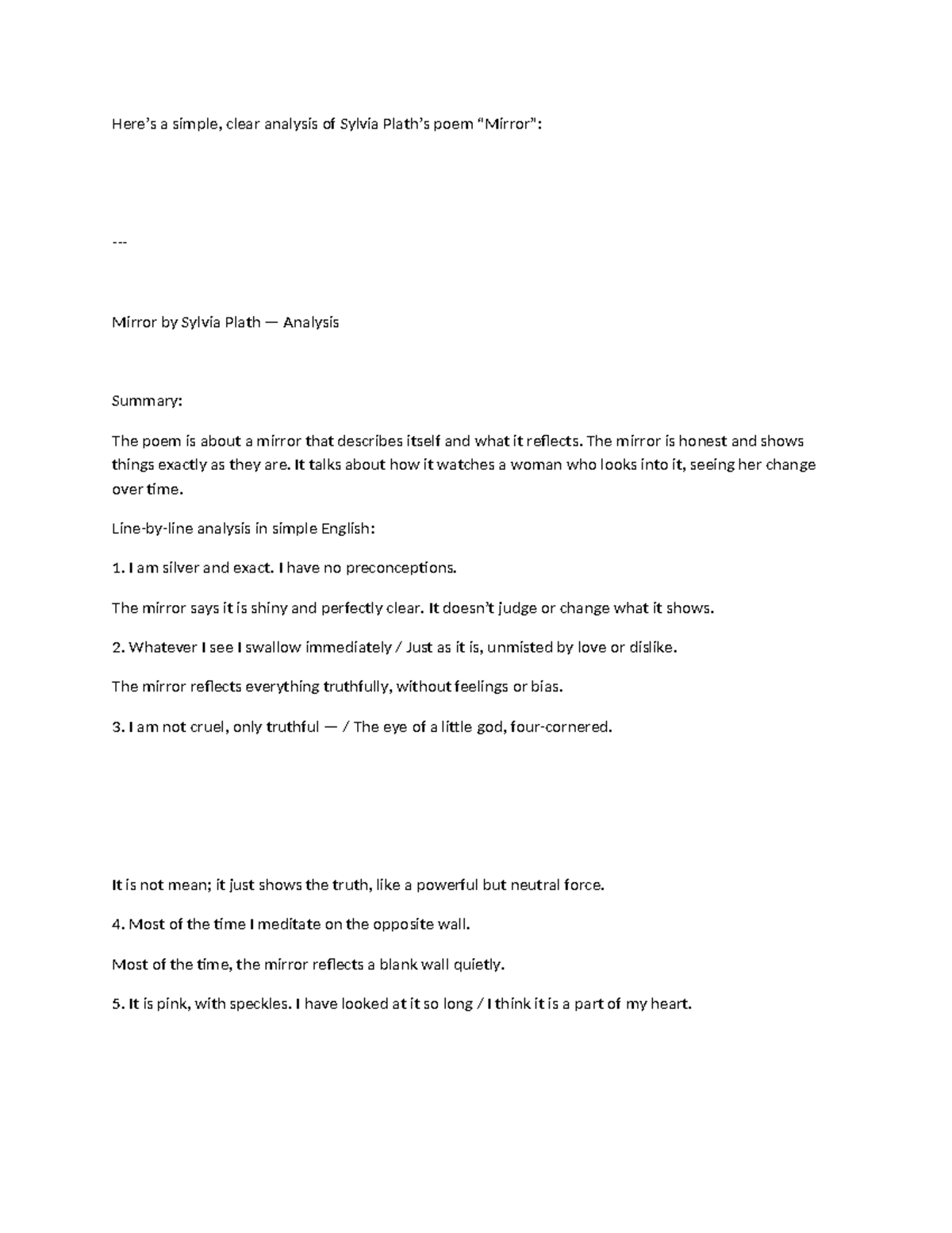 Mirror (SYL 101) - A Simple Analysis of Sylvia Plath's Poem - Studocu