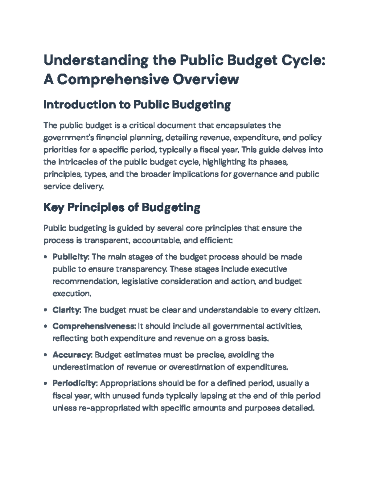 Understanding the Public Budget Cycle: Principles, Phases, and ...