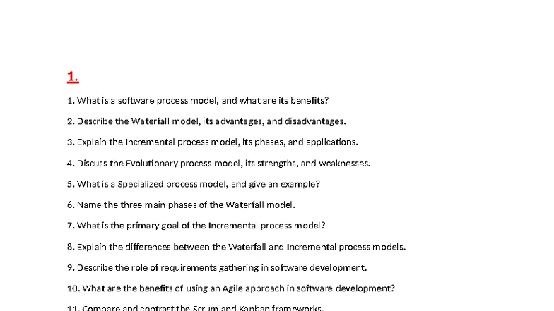 Question Bank for SDT: Software Process Models & Requirements - Studocu