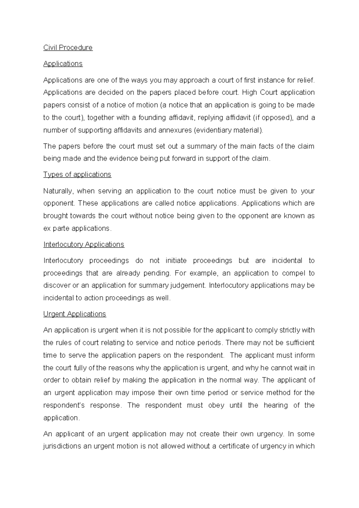 Civil Procedure: Key Concepts & Applications Overview (CPL 101) - Studocu