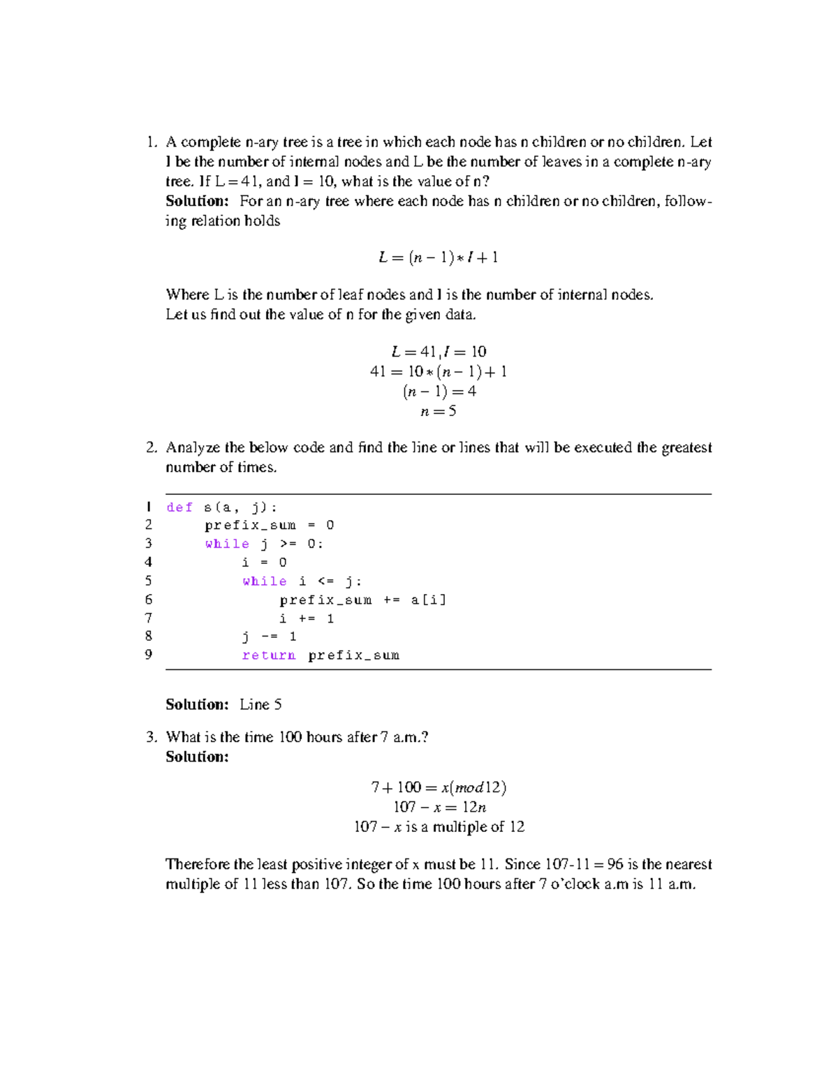 CS101 Practice Exam Solutions and Problem Set - Studocu