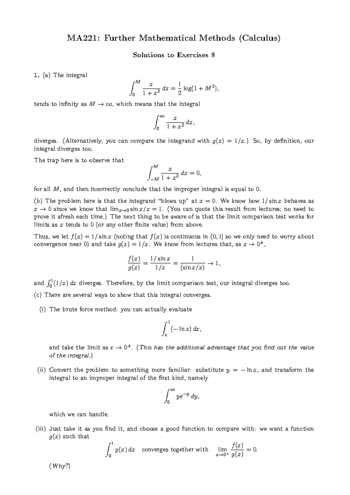 MA221: Tutorial Answers for Further Mathematical Methods (Calculus ...