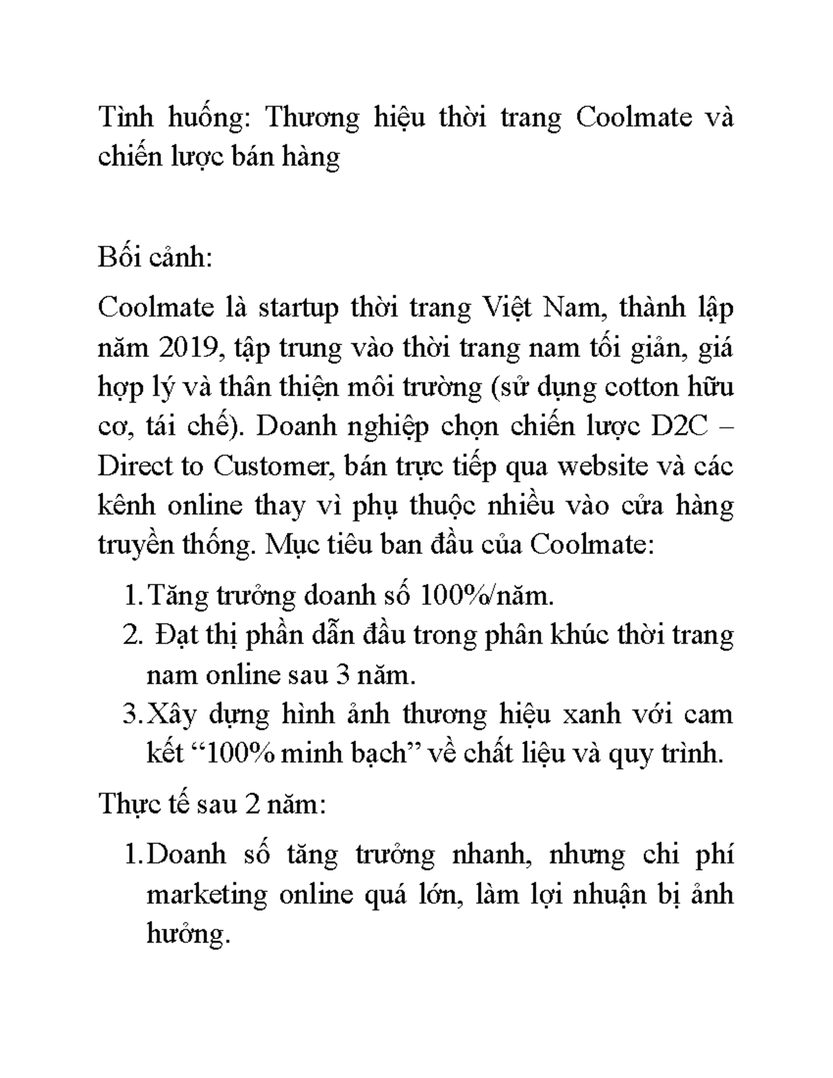 Tình huống Chương 3: Chiến lược Bán hàng Coolmate - Phân tích SWOT ...