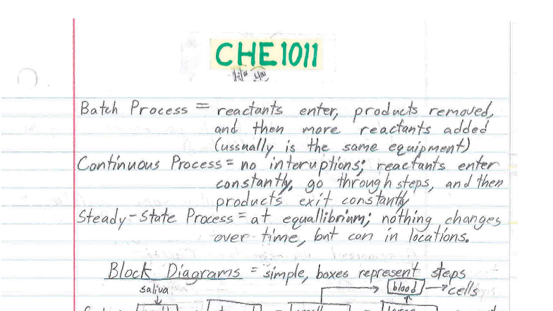 CHE1011 - Intro to Chem Eng: Continuous Process Notes - Studocu
