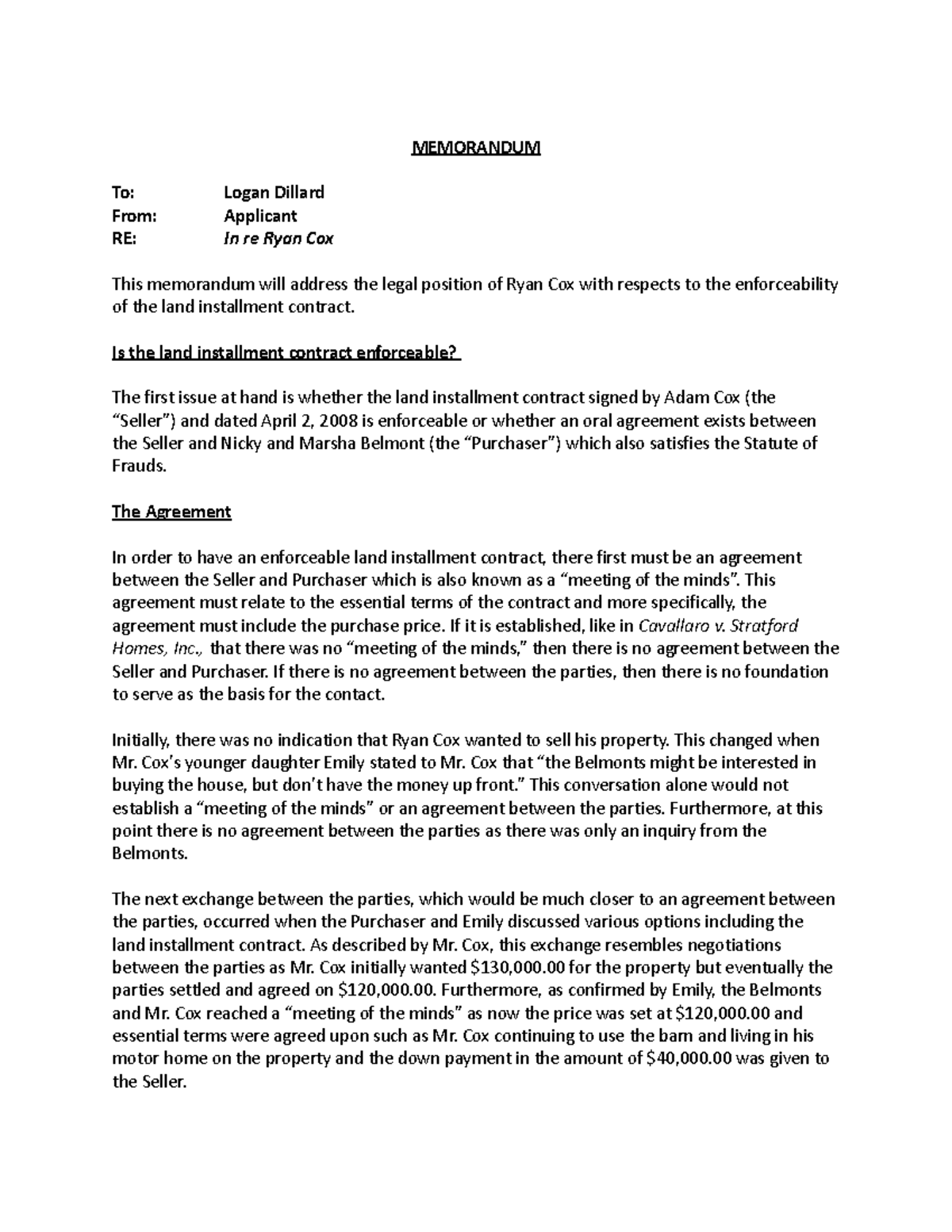 MPT Practice - Final Review of Land Installment Contract Issues - Studocu