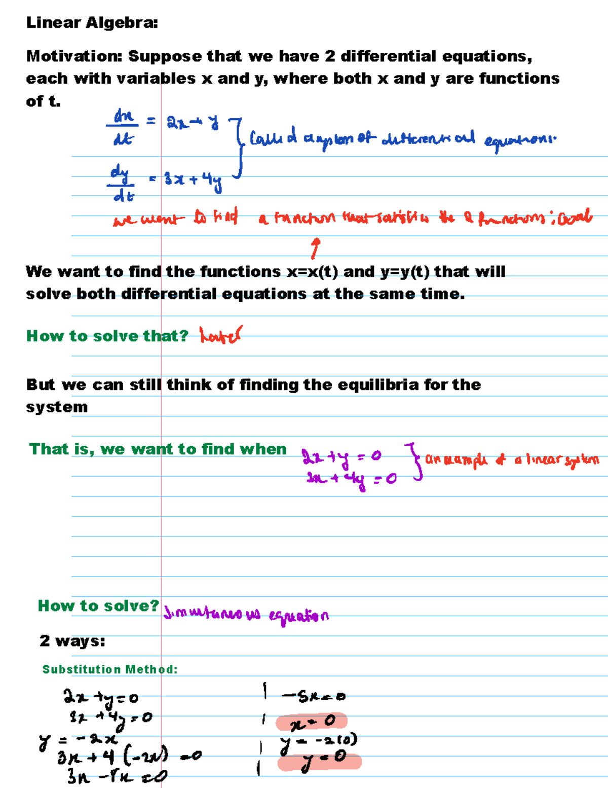 Class 10 Linear Algebra Notes: Solving Differential Equations ...