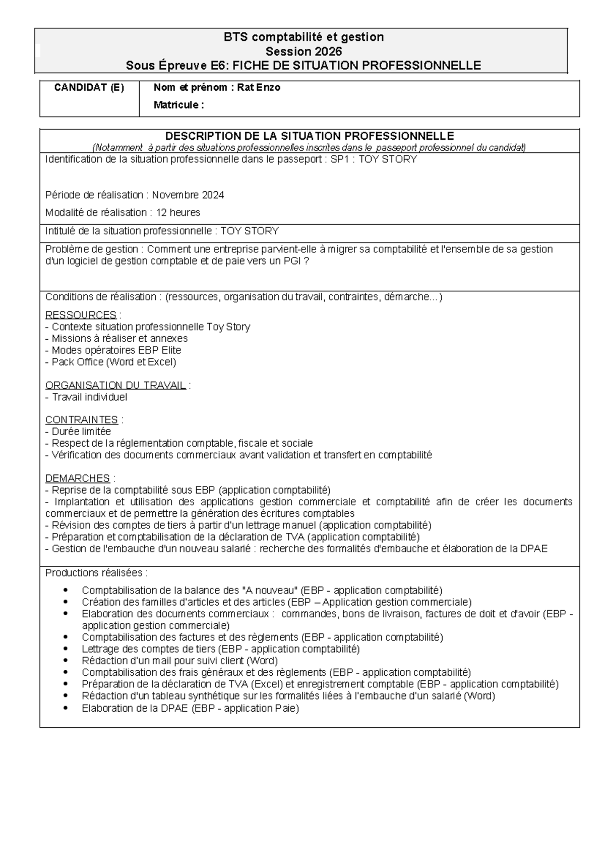 BTS Comptabilité et Gestion 2026 - Fiche de Situation Professionnelle ...
