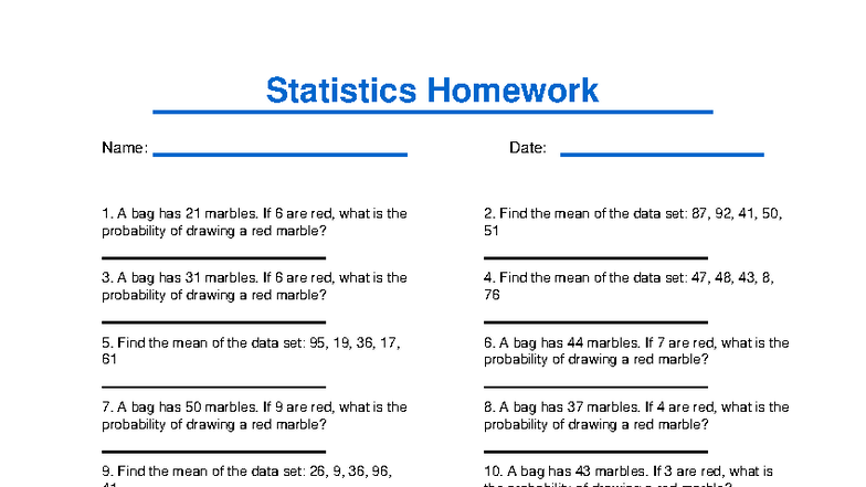 Statistics Homework 9 - Probability & Mean Calculations - Studocu