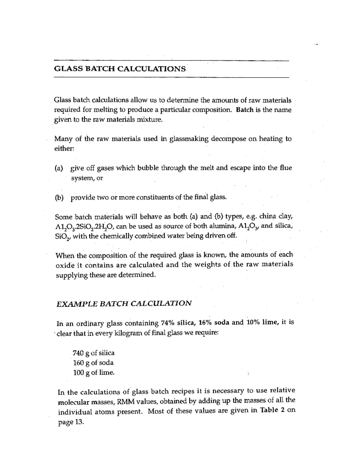 Glass Batch Calculations - EAT227 - Studocu